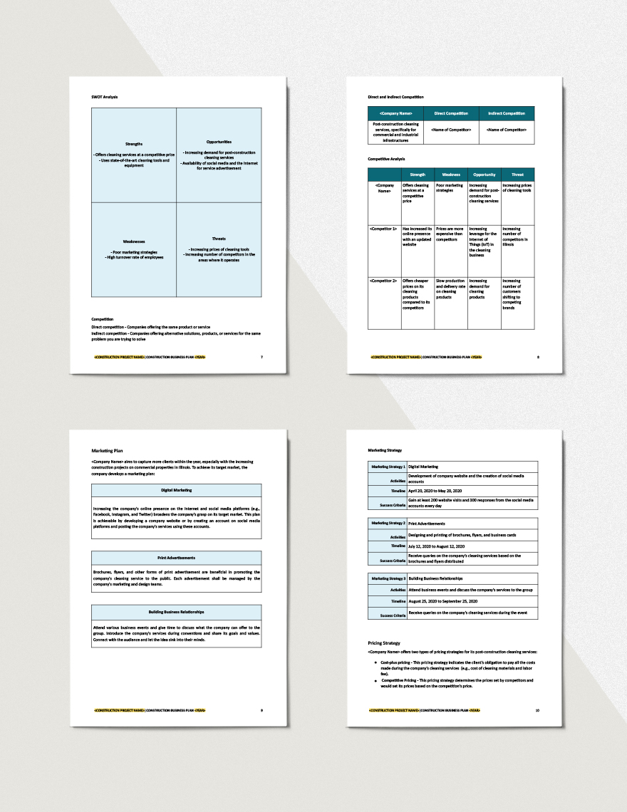 Post Construction Cleaning Business Plan Template In Word Pages
