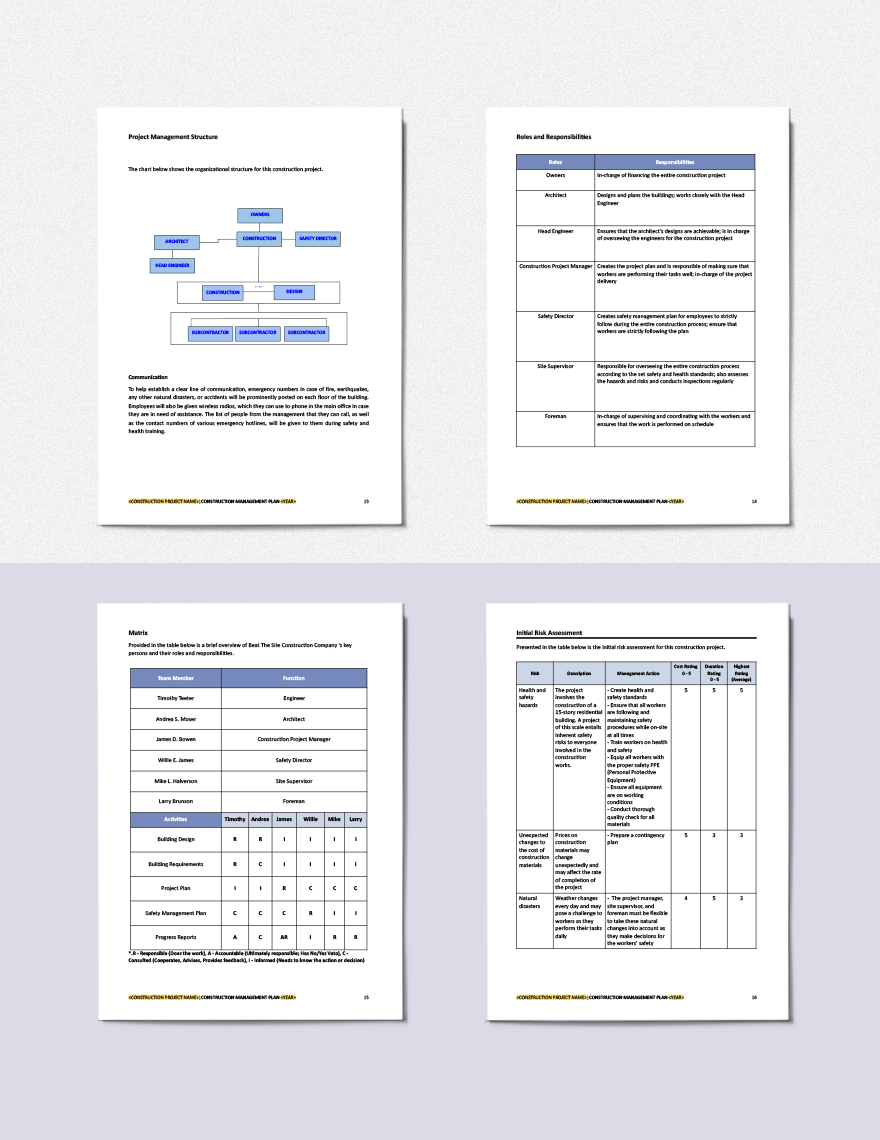 Construction Project Safety Management Plan Template - Google Docs ...