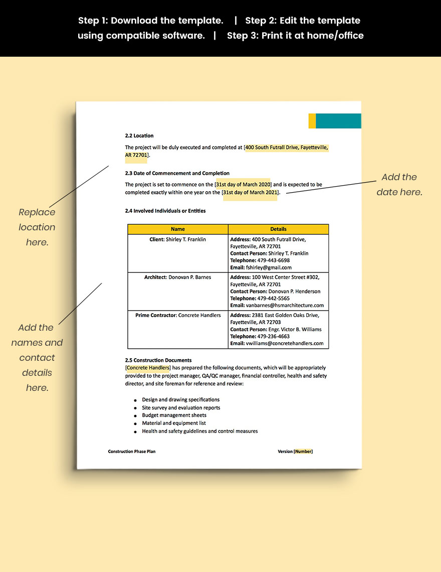 Construction Management Phase Plan Template - Google Docs, Word, Apple ...
