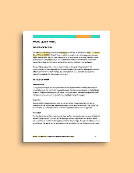 Free Method Statement Template Word Document Kimoni