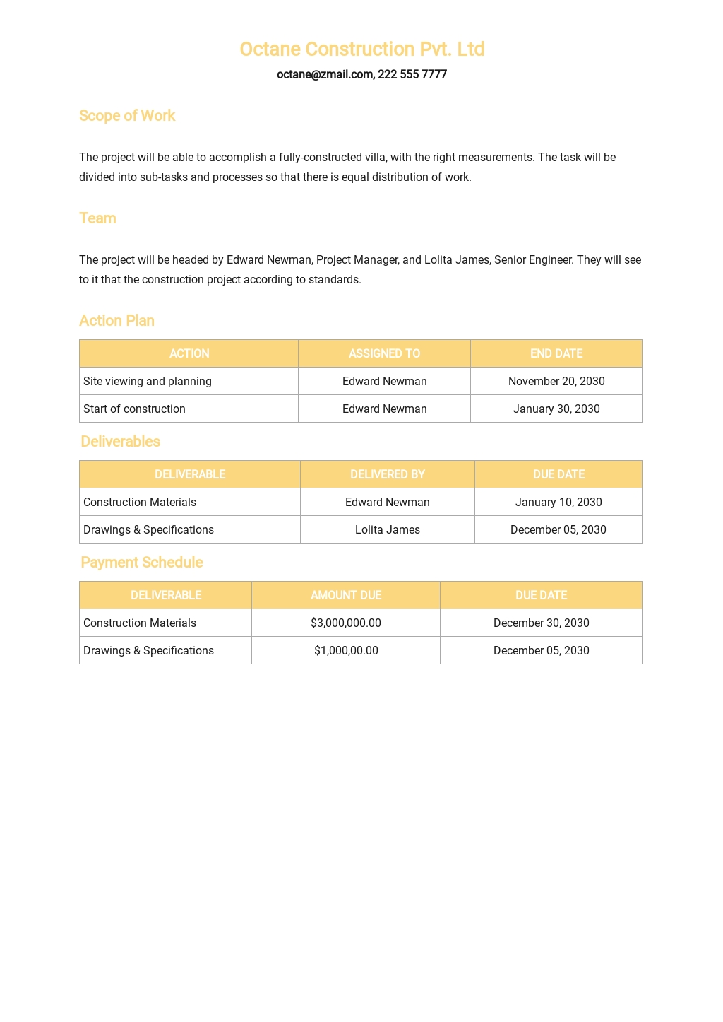 Scope Of Work Template Google Docs