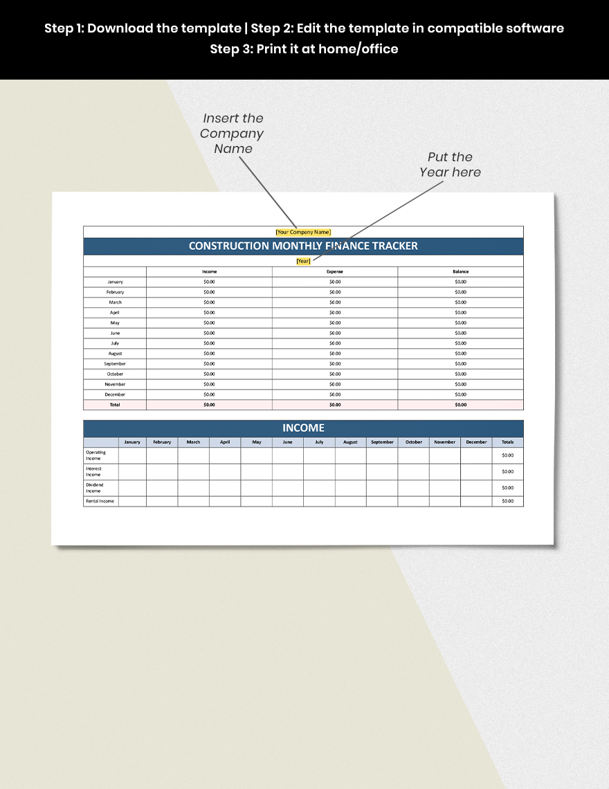 Construction Monthly Finance Tracking Template - Google Docs, Word ...
