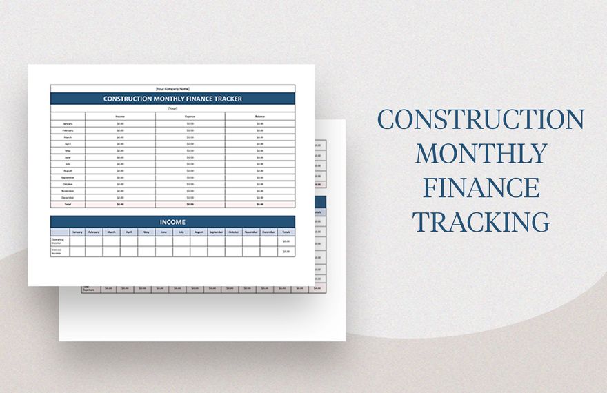 Construction Monthly Finance Tracking Template - Google Docs, Word ...