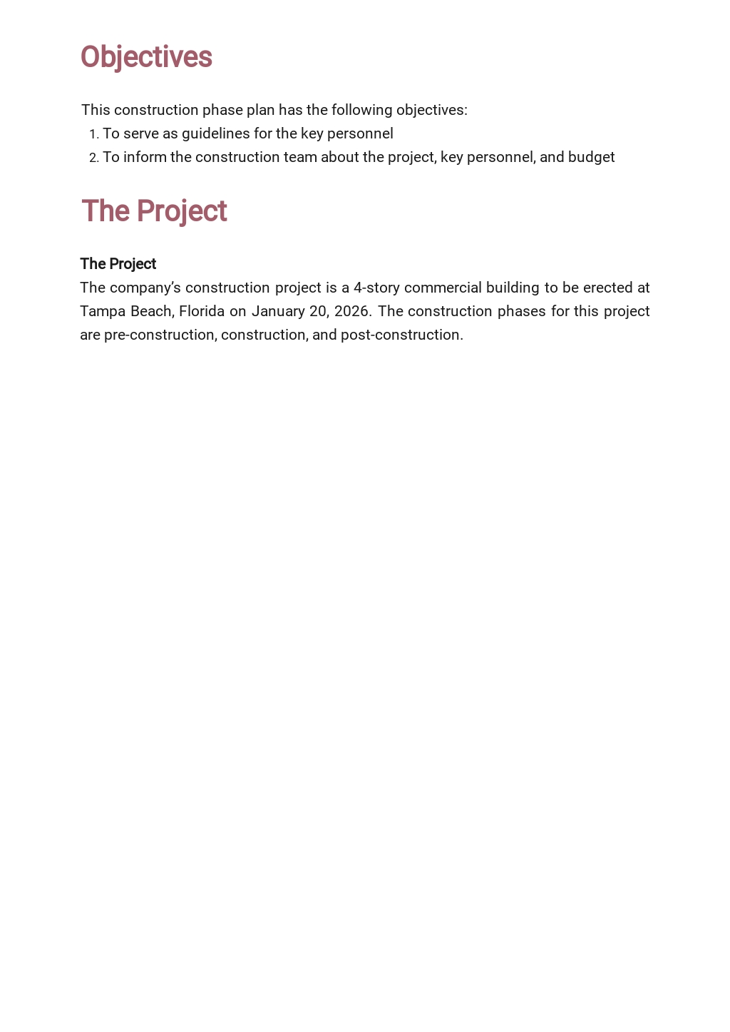 Basic Construction Phase Plan Template [Free PDF] - Google Docs, Word ...