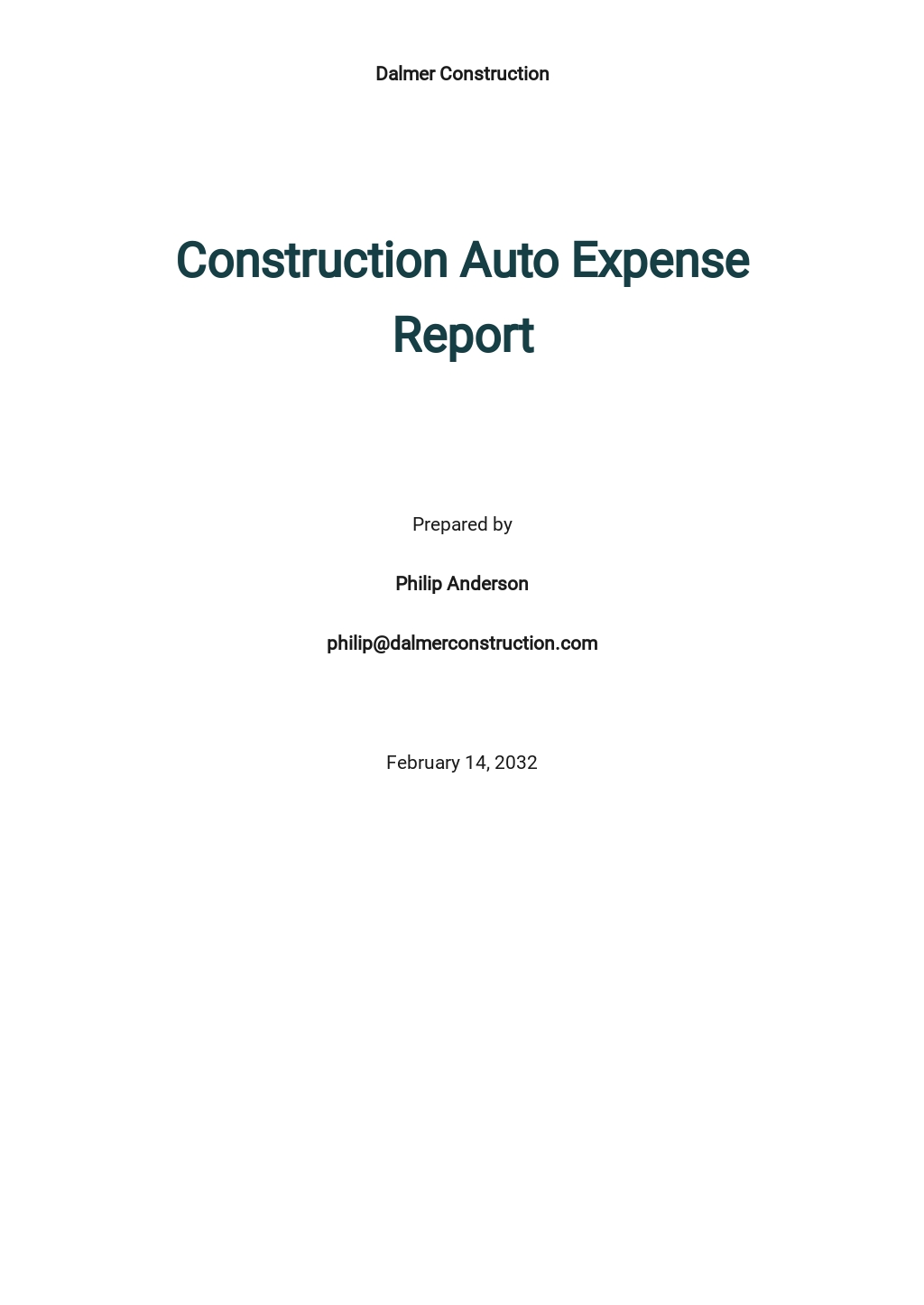 Construction Auto Expense Report Template