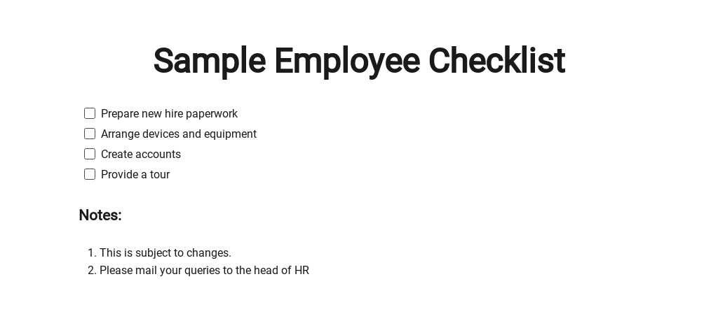 FREE Sample HR Checklist - Word | Google Doc | Apple (MAC) Pages