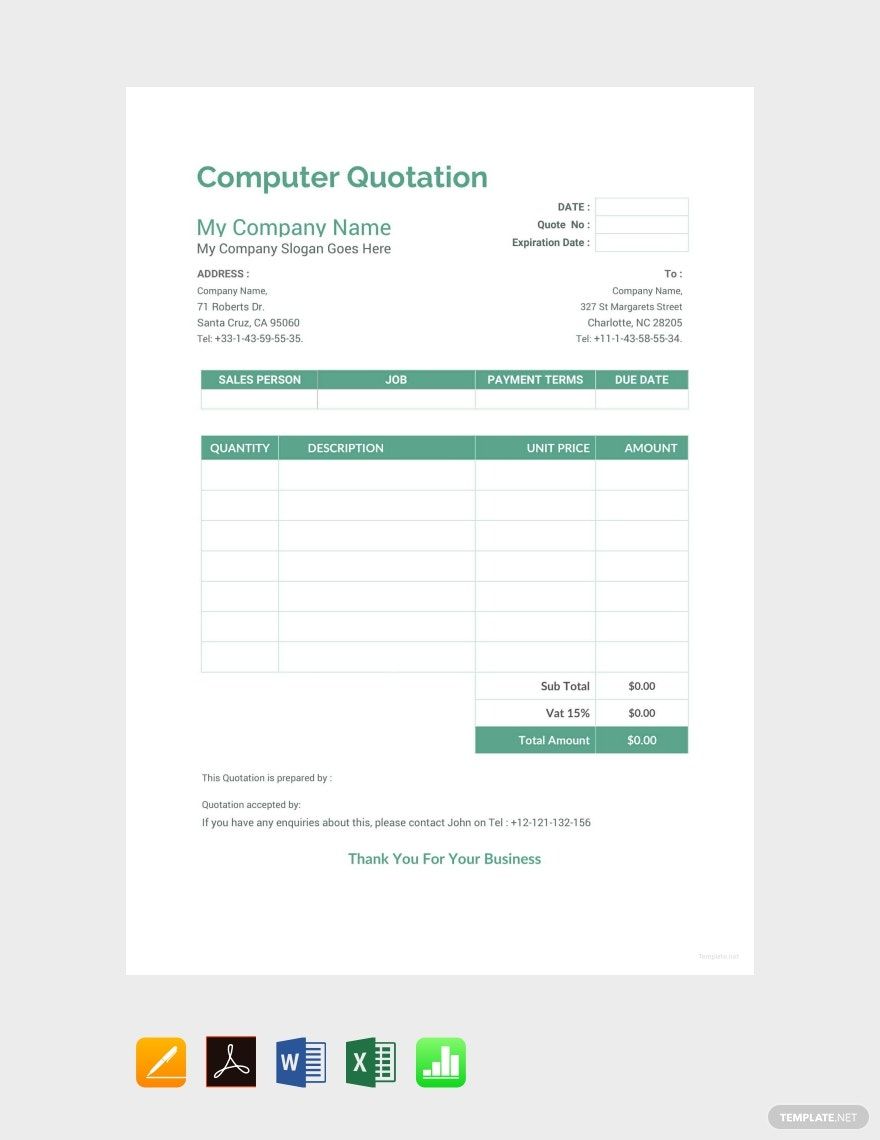 Computer Repair Quotation Template - Google Docs, Google Sheets, Excel ...