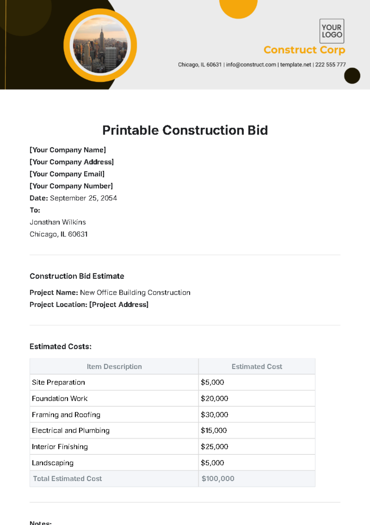 Free Bid Templates To Edit Online Free Bid Templates To Edit Online