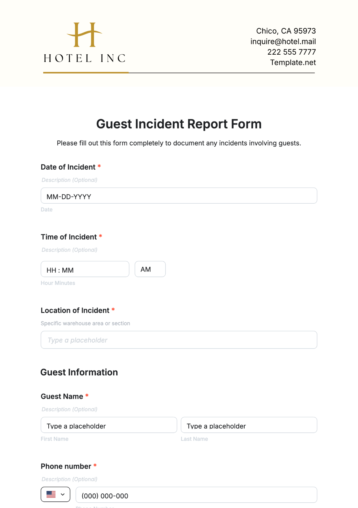 Free Restaurant Incident Report Form Template To Edit Online