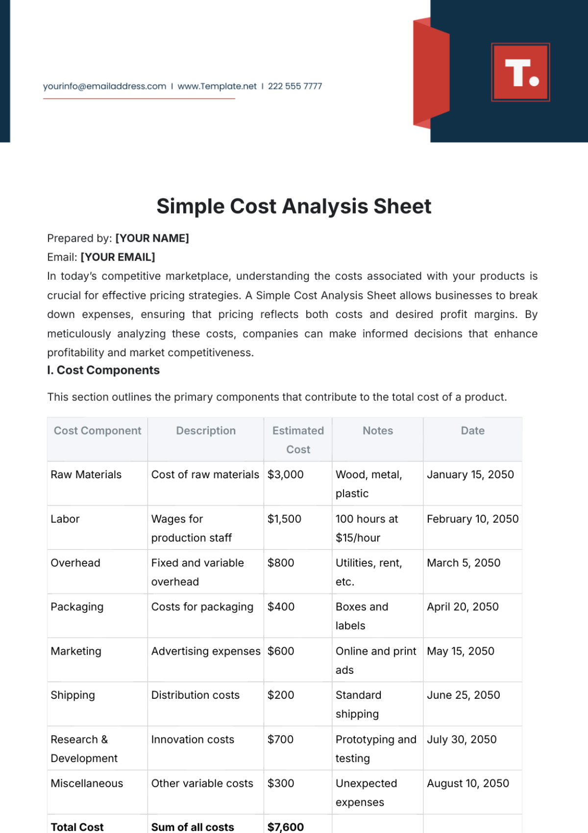 Free Food Costing Template To Edit Online