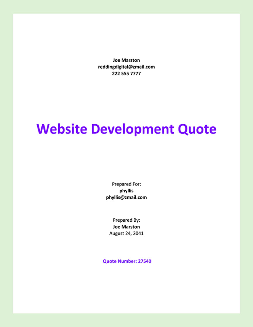 Sample Website Development Quotation Template - Google Docs, Google ...