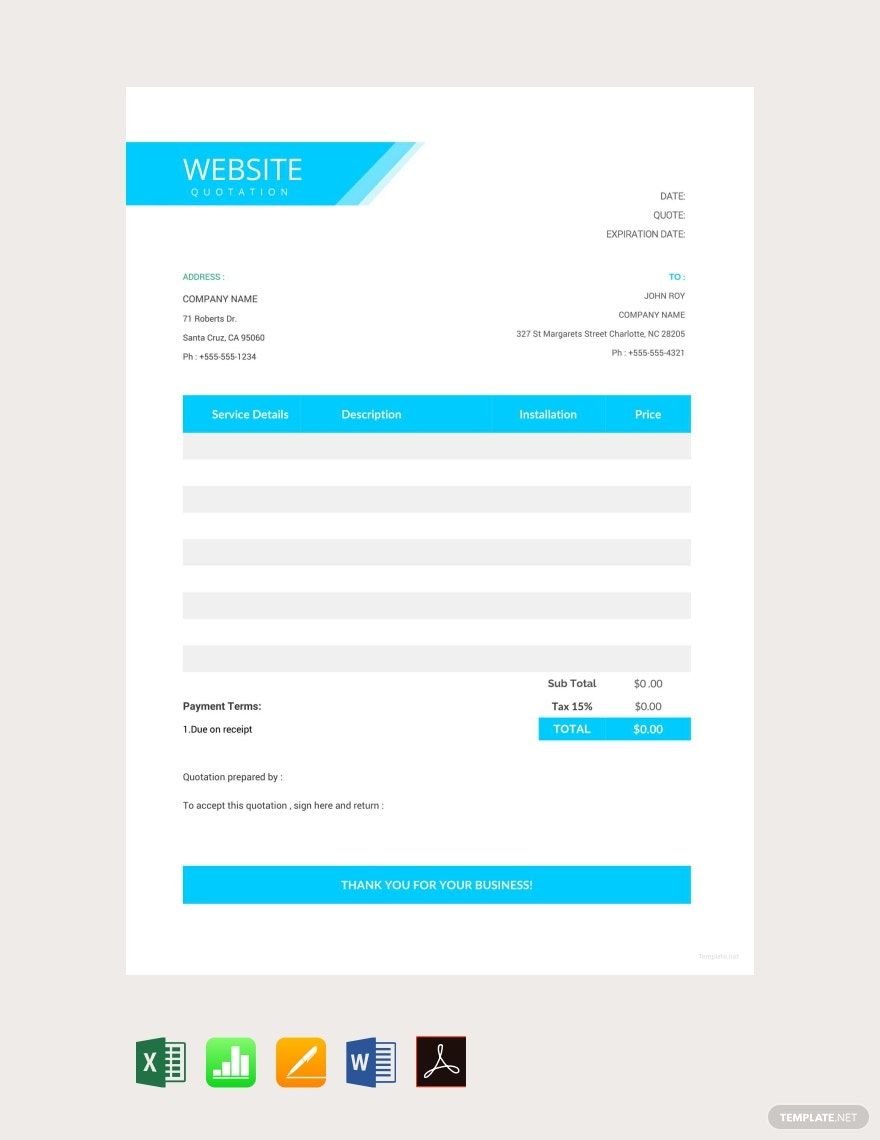 Free Sample Website Quotation Template - Google Docs, Google Sheets, Excel, Word | Template.net