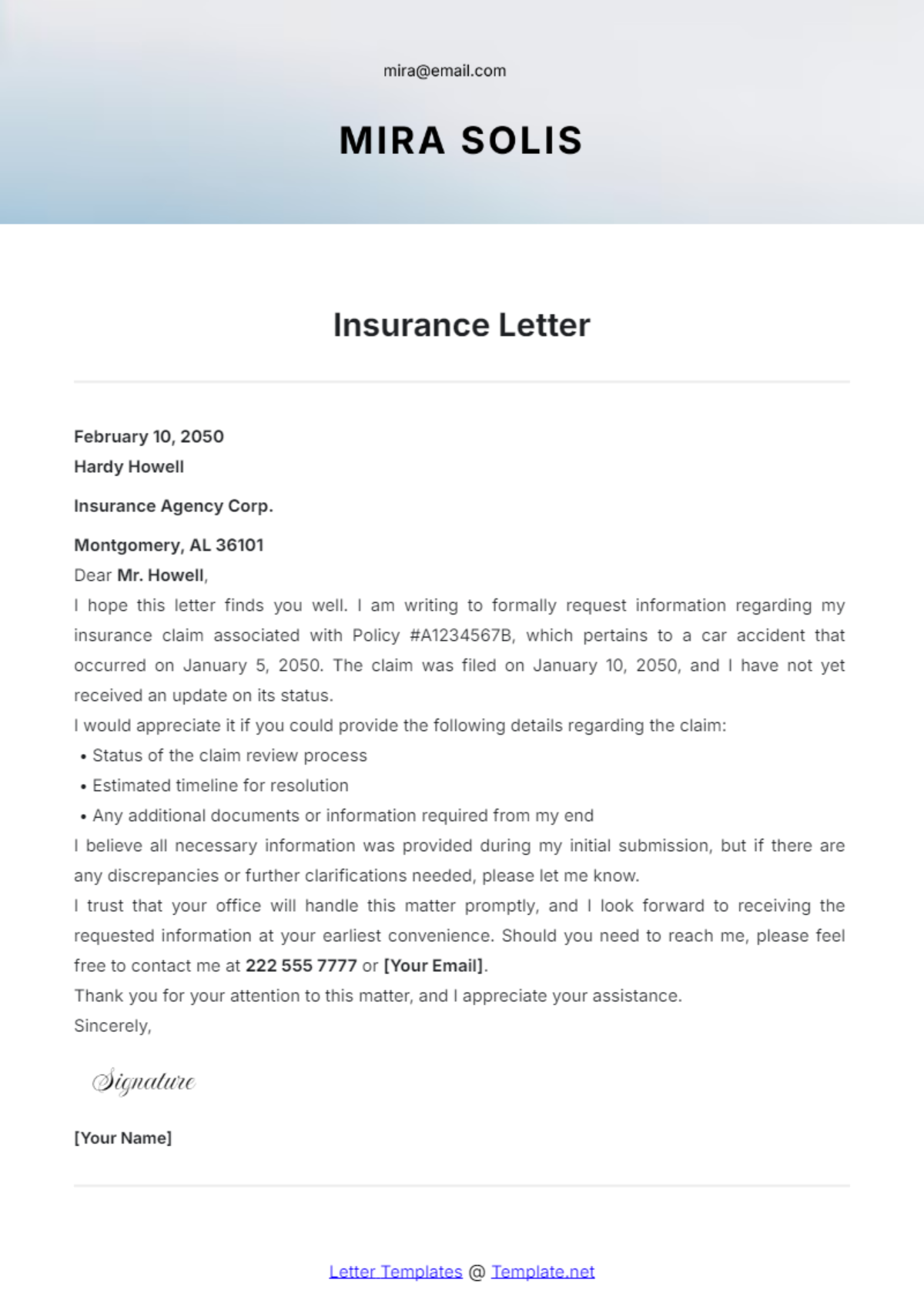 Free Insurance Letter Template To Edit Online Free Insurance Letter Template To Edit Online