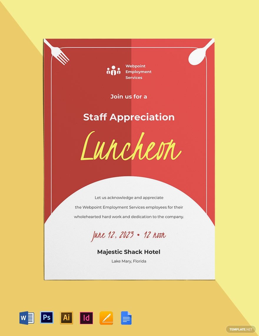 Staff Appreciation Luncheon Invitation Template In Illustrator Word