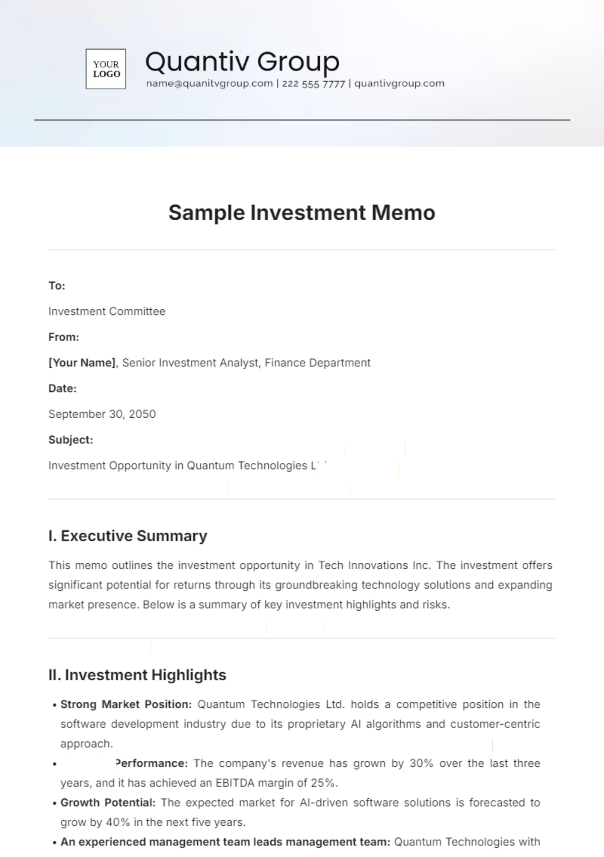 Free Investment Memo Template To Edit Online Free Investment Memo Template To Edit Online