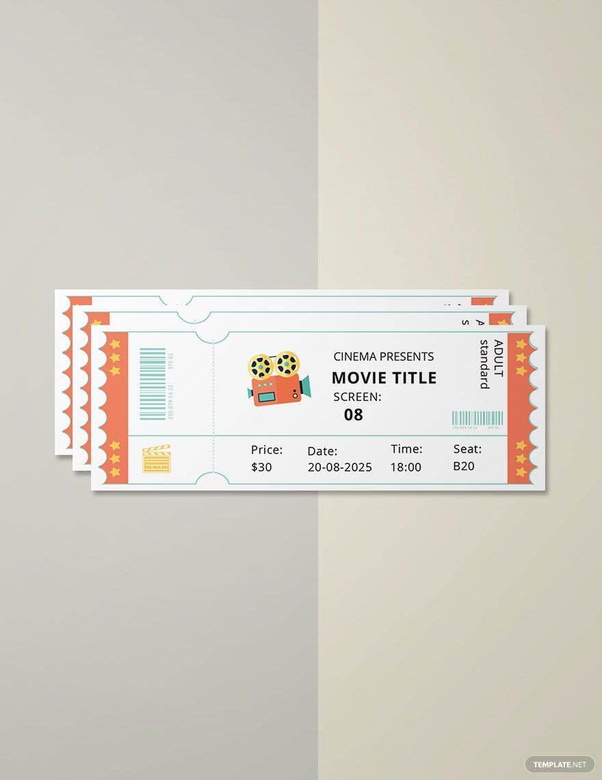 Cartoon Movie Ticket Template Illustrator Word Apple Pages PSD 