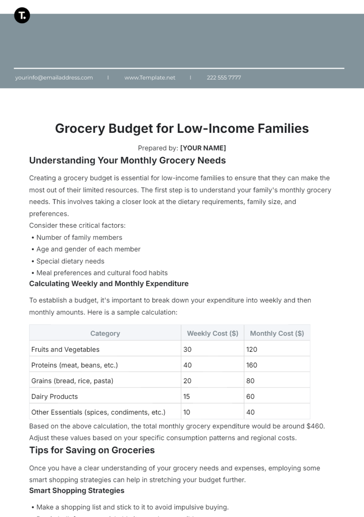 Free Grocery Budget Templates Editable And Printable