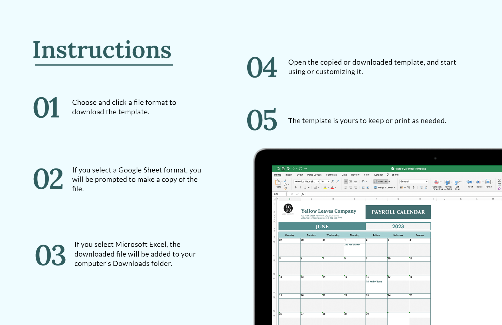 Payroll Calendar Template in Pages, Portable Documents, Numbers, MS ...