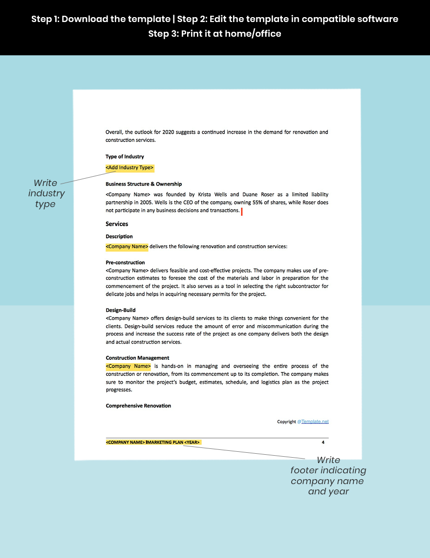 Free Modern Construction Marketing Plan Template - Google Docs, Word ...