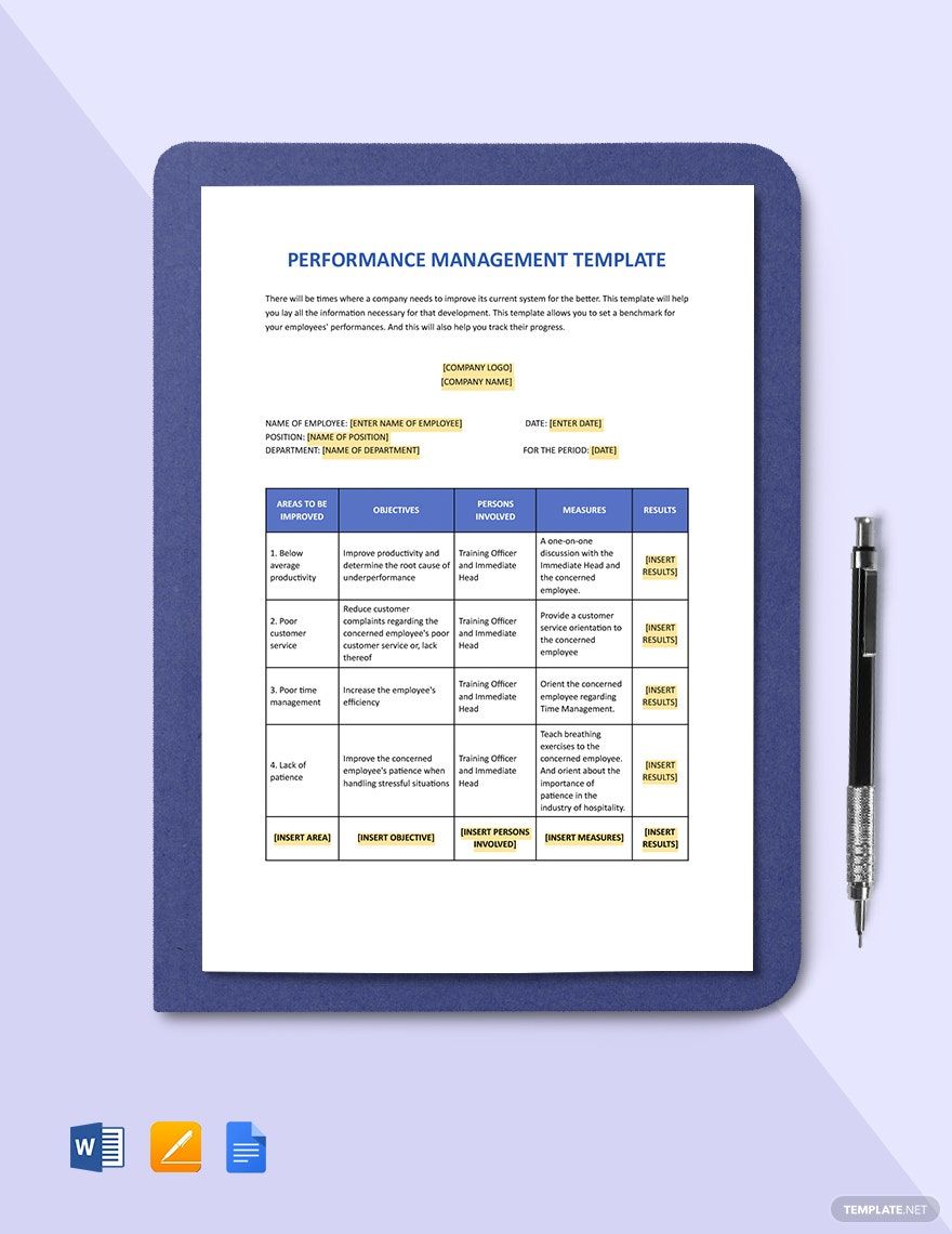 Performance Management Template Google Docs Word Apple Pages Template