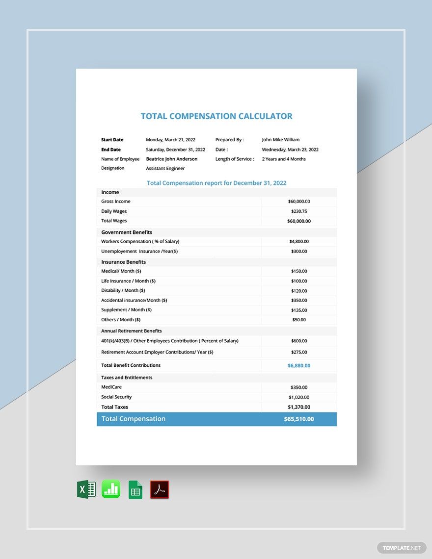 Total Compensation Calculator Template Google Docs Google Sheets Total Compensation Calculator Template Google Docs Google Sheets