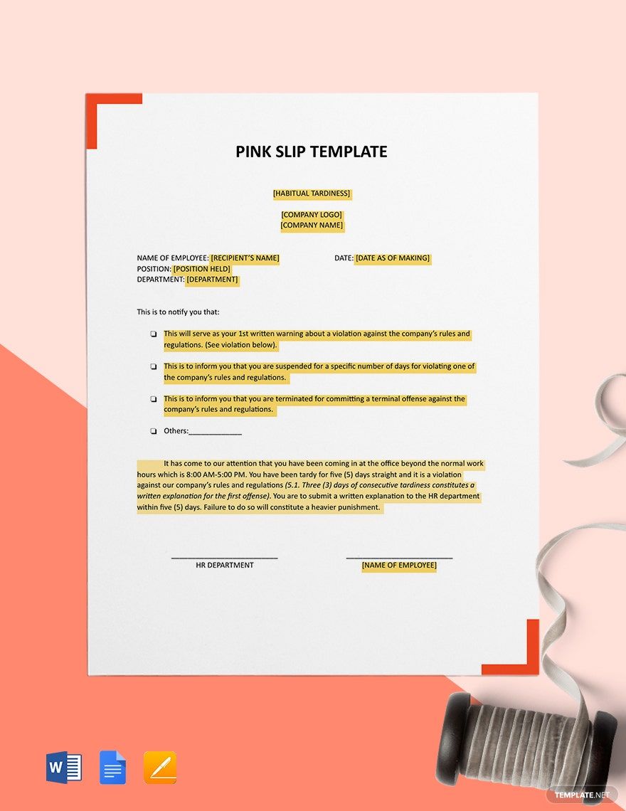 Free Free Pink Slip Template Google Docs Word Apple Pages 