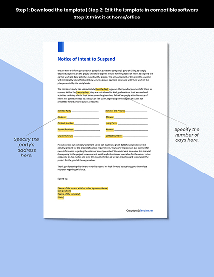 Notice of Intent to Suspend Template - Google Docs, Word | Template.net