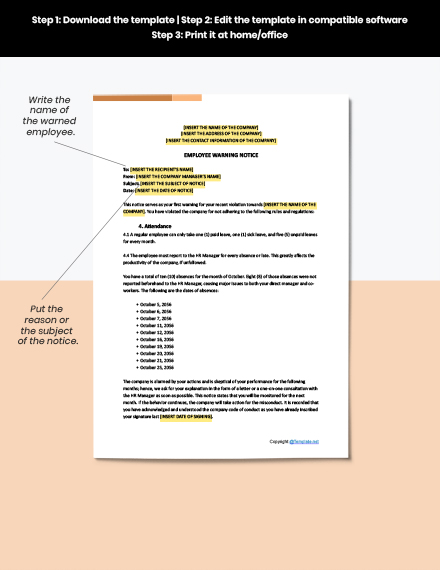 Early Warning Notice Template