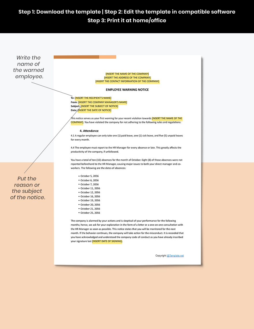 Employee Warning Notice Template - Google Docs, Word, Apple Pages ...
