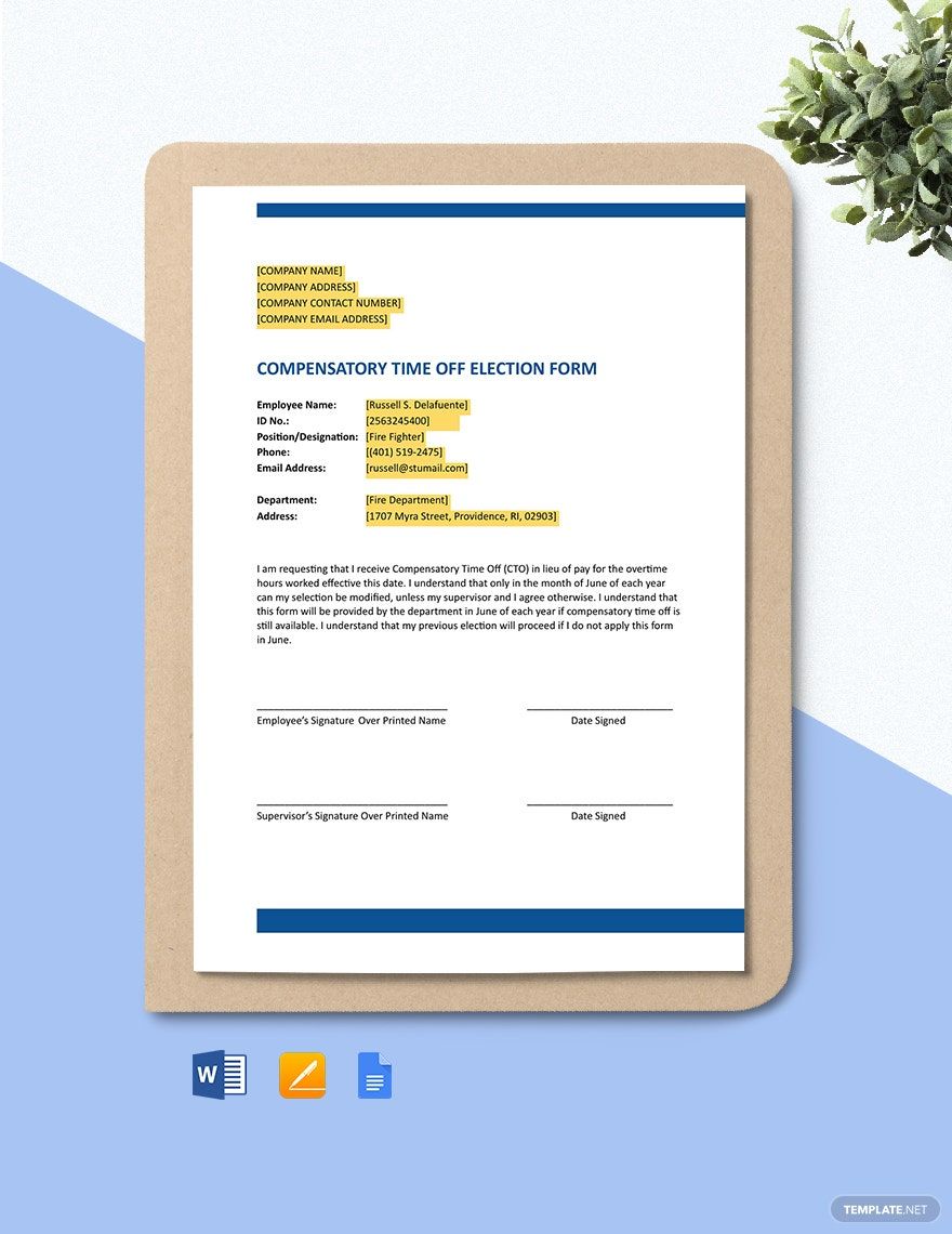 Paid Time off Request Form Template - Google Docs, Word, Apple Pages ...