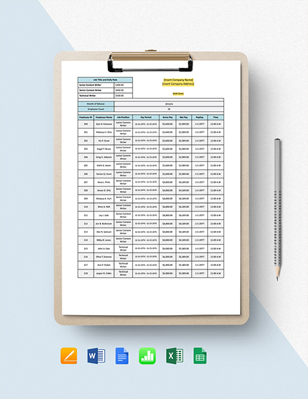 Payroll Spreadsheet Template - Excel, Word, Apple Numbers, Apple Pages, PDF | Template.net