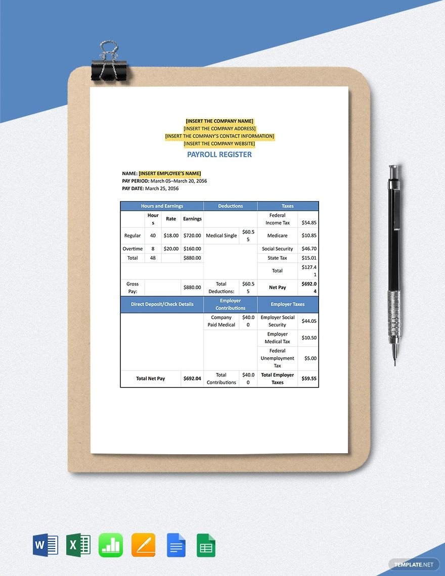 Payroll Register Template Google Docs Google Sheets Excel Word 