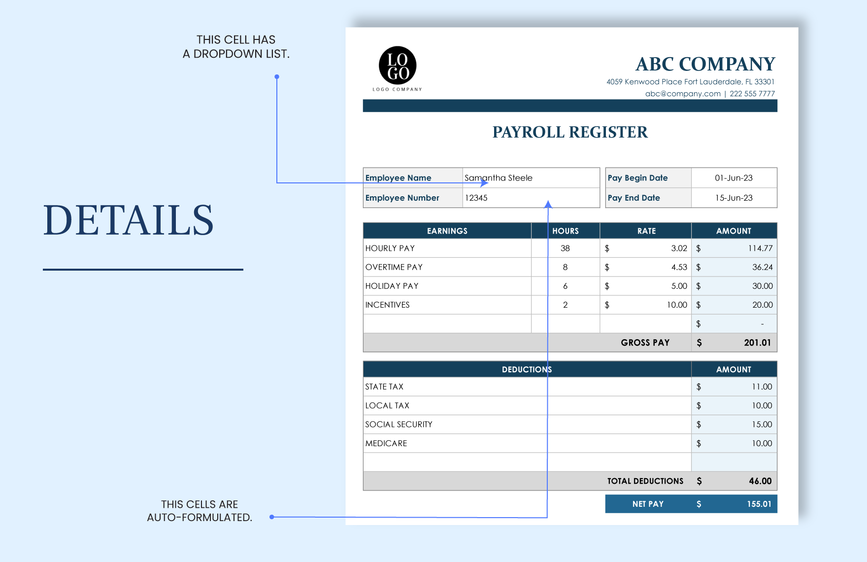 Payroll Register Template in MS Word, Pages, Numbers, GDocsLink, MS Excel, Google Sheets - Download