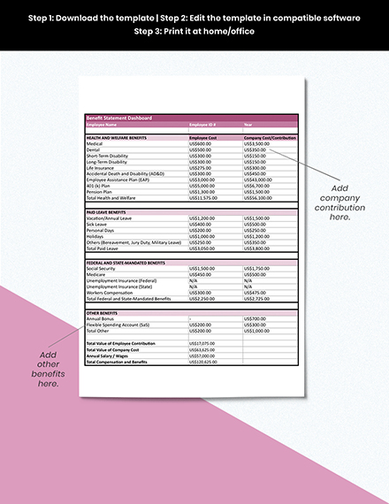 Benefit Statement Dashboard Template - Google Sheets, Excel, Apple ...
