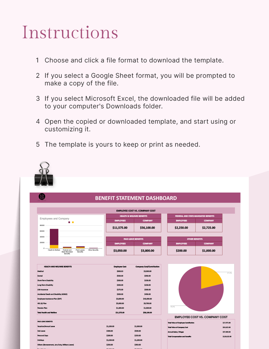 Benefit Statement Dashboard Template in Numbers, MS Excel, Google ...