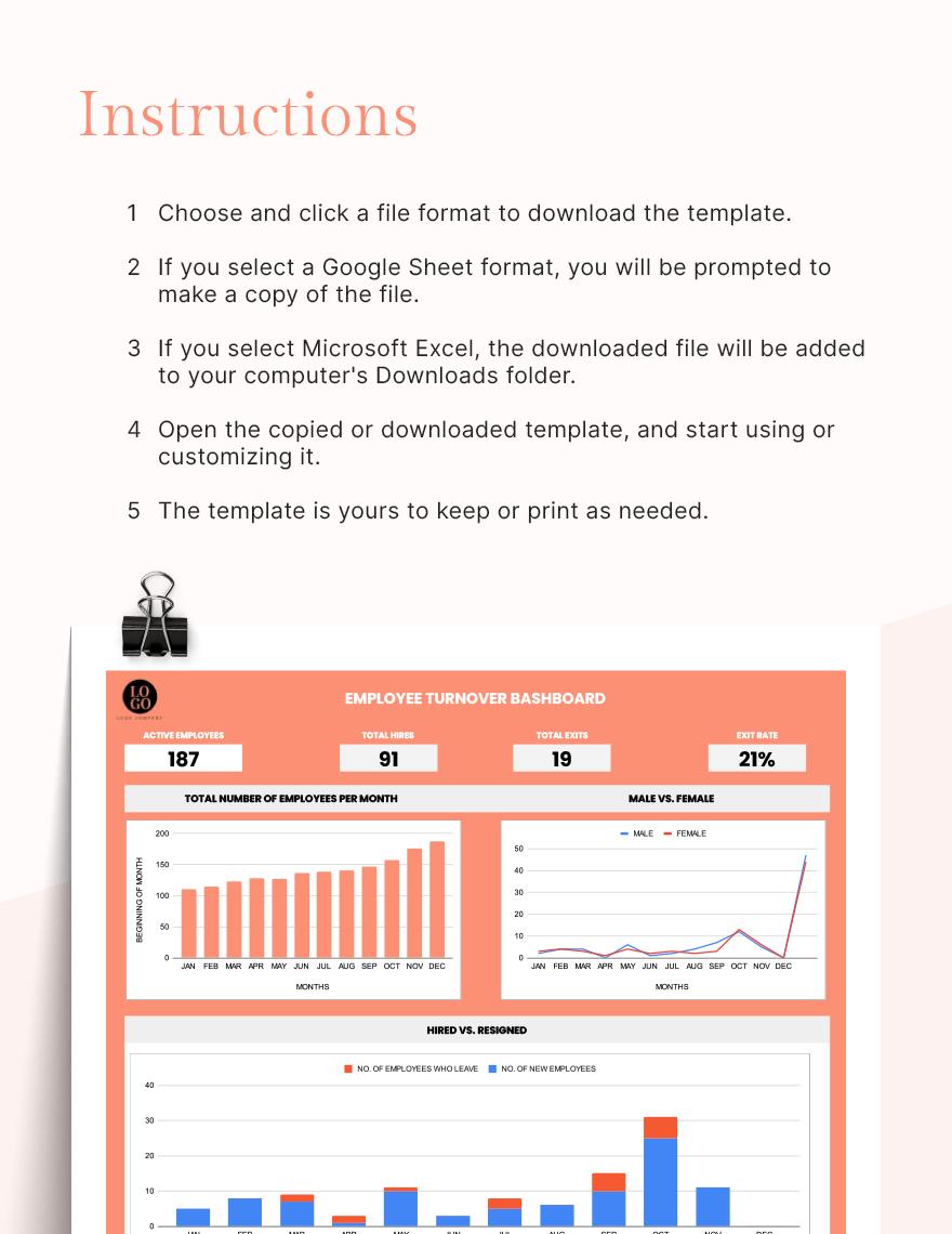 Employee Turnover Dashboard Template - Download in Google Docs, Excel, Google Sheets, Apple ...