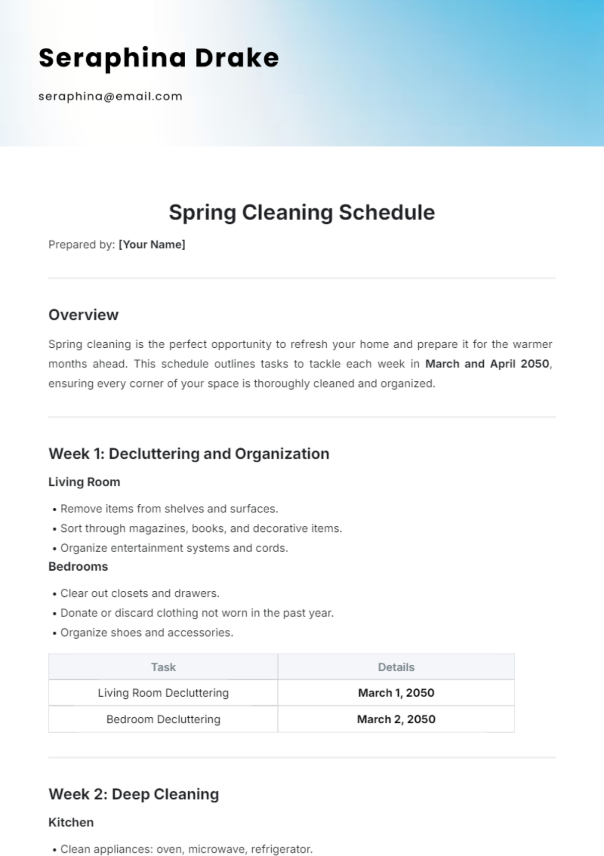 Free Master Cleaning Schedule Template To Edit Online