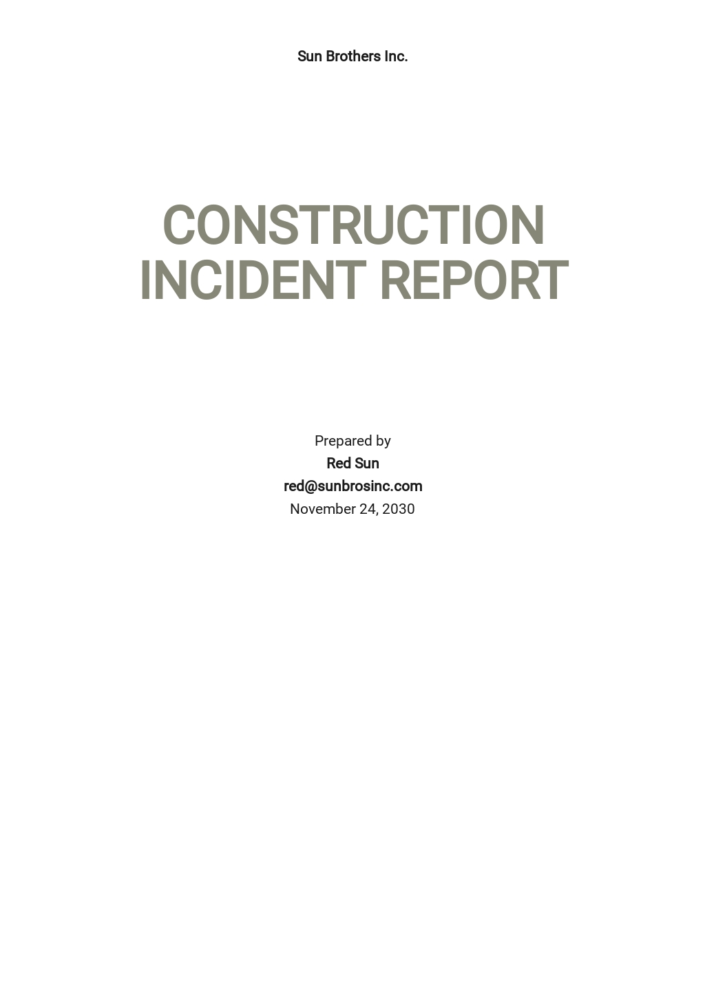 Blank Construction Incident Report Template