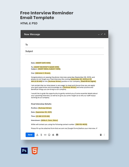 Interview Reminder Email Template PSD Template