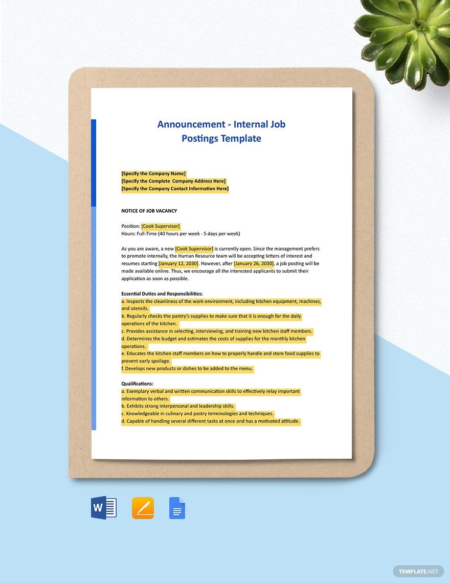 Free Announcement Internal Job Postings Template Download In Word 