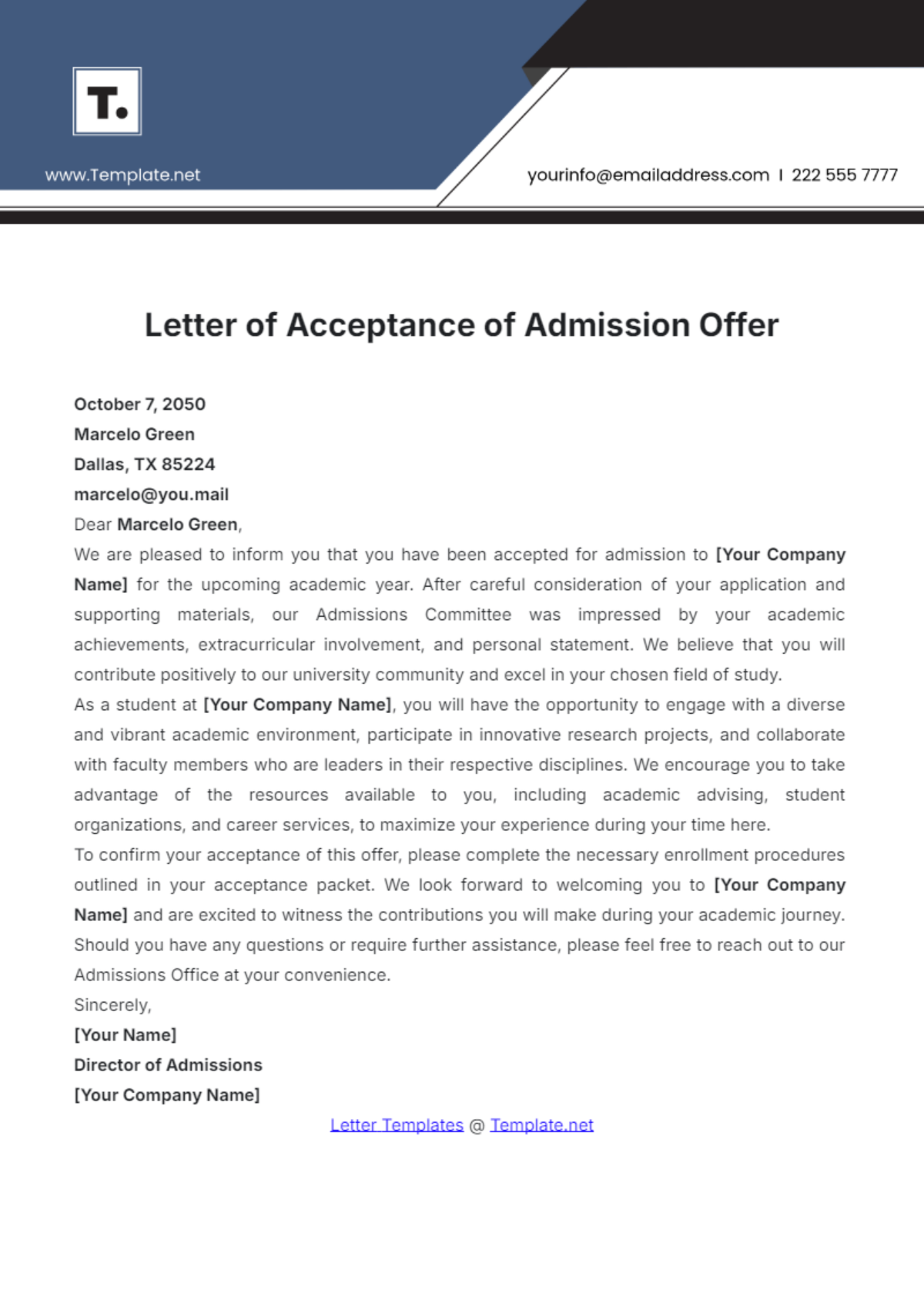 Free Student Enrollment Letter Template To Edit Online