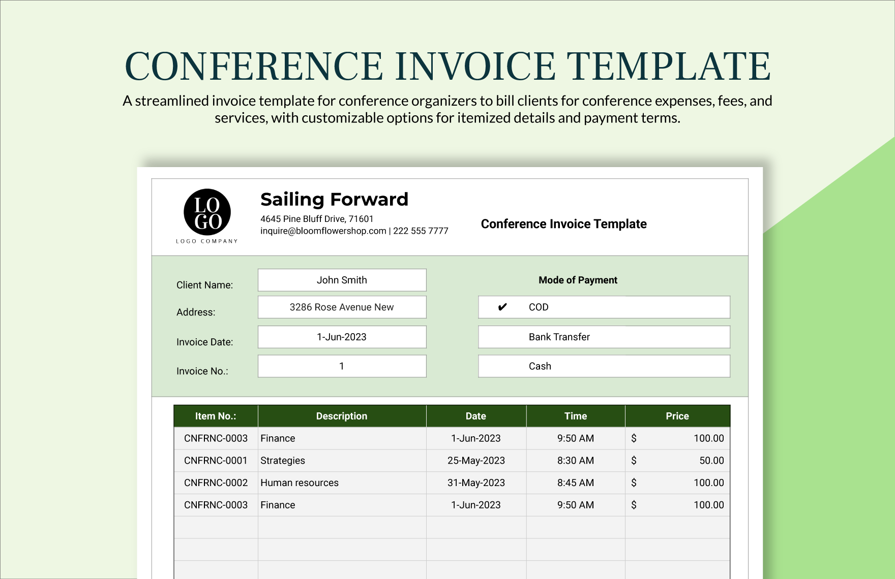 Conference Invoice Template Google Docs Google Sheets Illustrator 