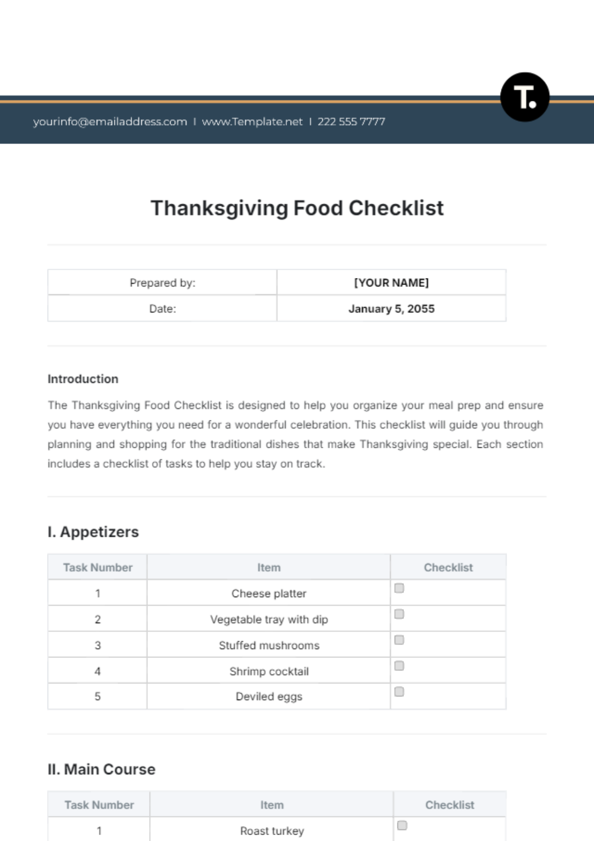 FREE Food Checklist Templates & Examples - Edit Online & Download ...