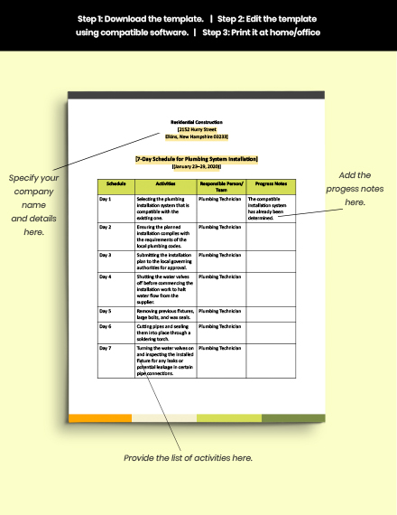 Weekly Residential Construction Schedule Template Google Docs Google 