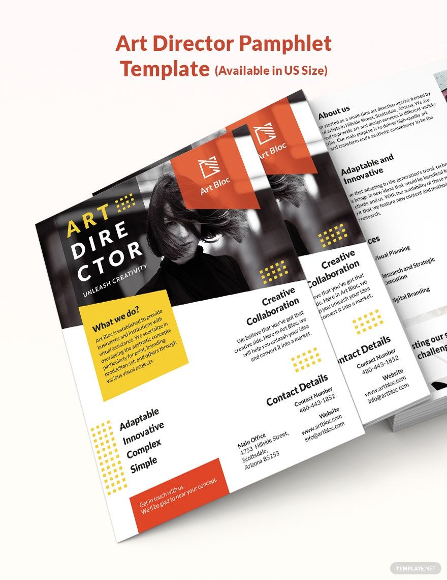 Free Art Director Pamphlet Template Illustrator InDesign Word Apple Pages PSD Publisher 