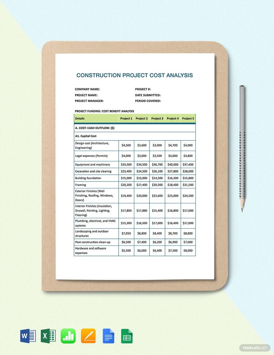 Construction Project Cost Analysis Template Google Docs Google 