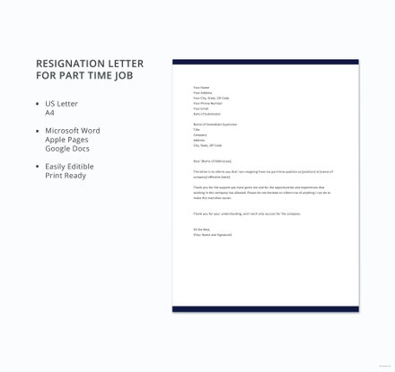 Free Part-Time Job Resignation Letter Template: Download 700+ Letters ...