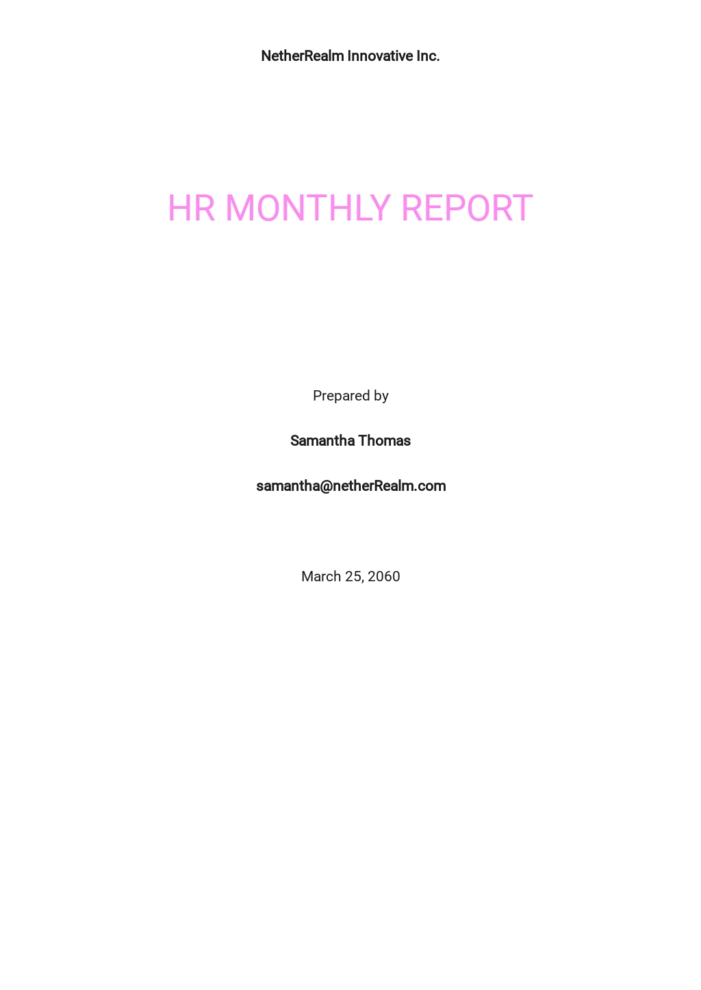 HR Monthly Report Template