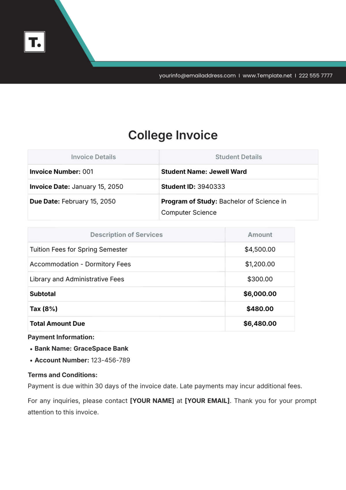 Free School Invoice Templates Editable And Printable