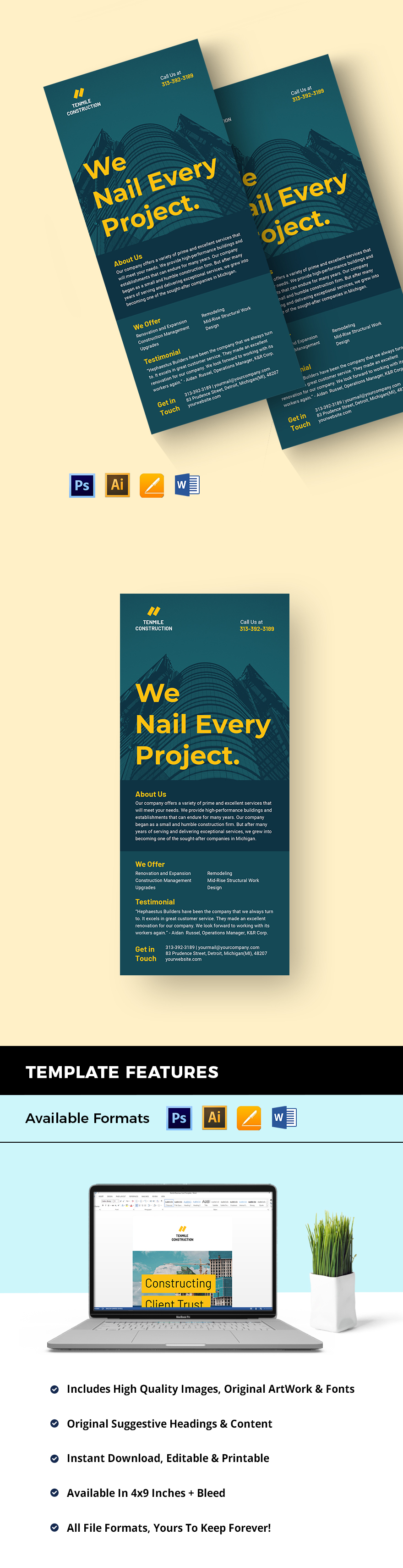 Free Simple Building Construction Rack Card Template - Illustrator ...